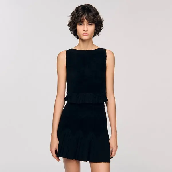 Sandro Ruffled Knit Crop Top