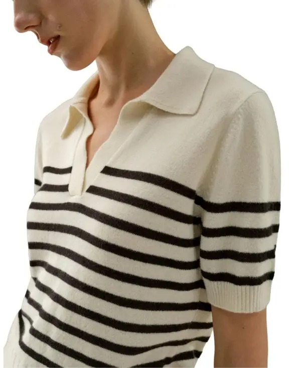 Lilysilk Striped Cashmere Polo Sweater