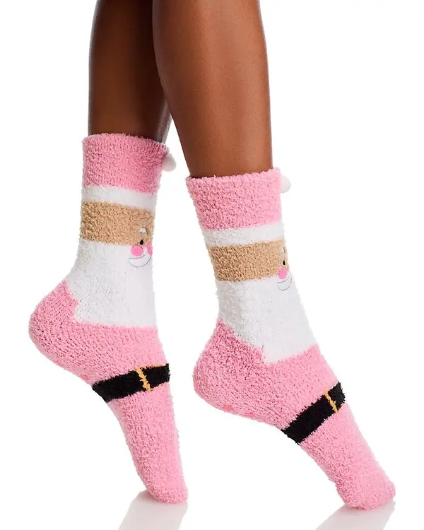 PJ Salvage Cozy Grippers Crew Socks - Pink - Santa