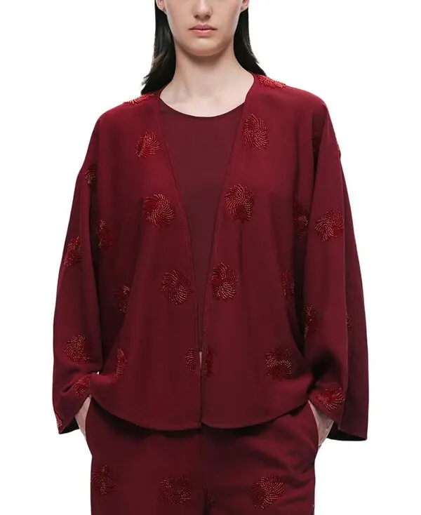 NOCTURNE Beaded Open Front Kimono - Burgundy