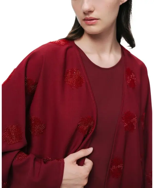 NOCTURNE Beaded Open Front Kimono - Burgundy