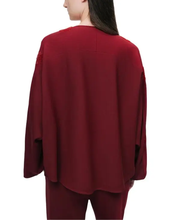 NOCTURNE Beaded Open Front Kimono - Burgundy