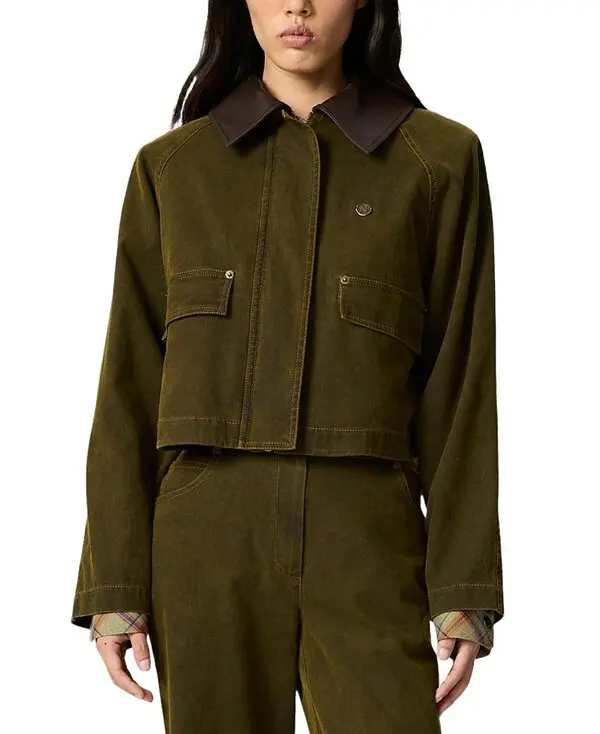 NOCTURNE Contrast Collar Utility Cropped Jacket - Khaki