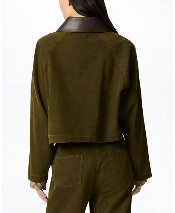 NOCTURNE Contrast Collar Utility Cropped Jacket - Khaki