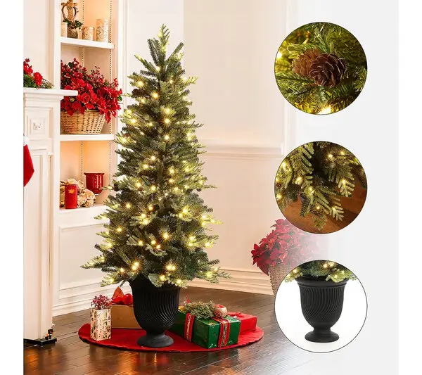 LUXEN HOME Luxenhome 4.5ft Pre-lit Artificial Pine Xmas Tr Ee With Urn Pot - One-color