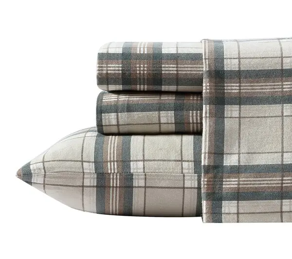 Eddie Bauer Edgewood Plaid Green Cotton King Sh Eet Set - One-color