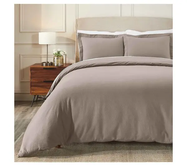 SUPERIOR Rome Flannel Cotton Solid Duvet Cover Set, Full/qn