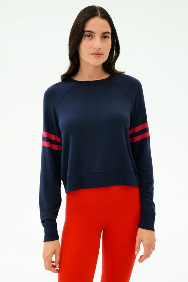 Splits59 Brooks Stripe Fleece Pullover - Indigo/lotus Red