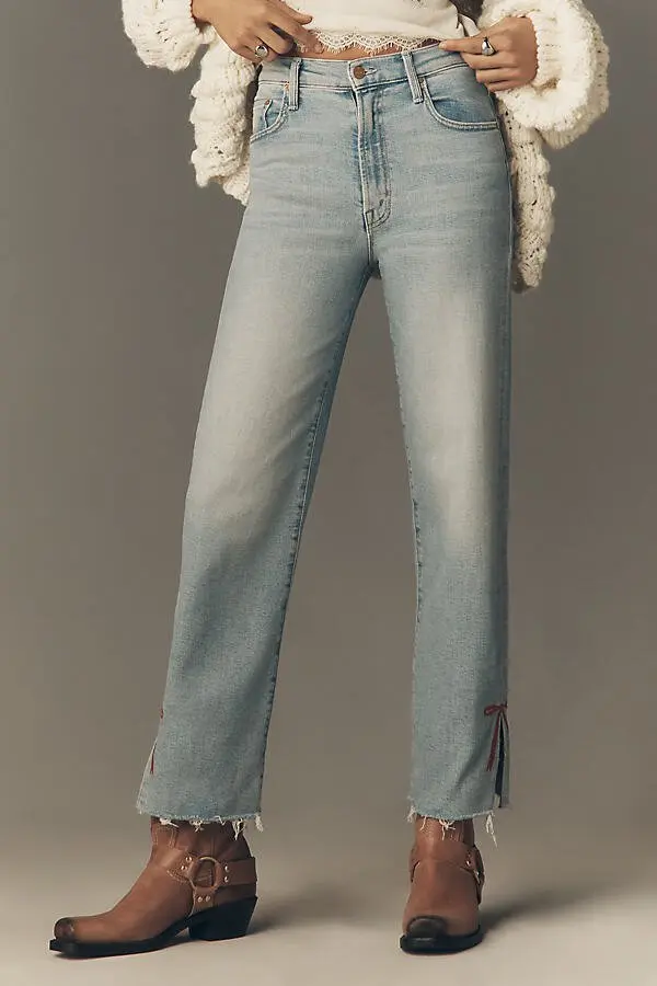 MOTHER The Rambler Zip Slice High-rise Straight-leg Jeans - Denim Light