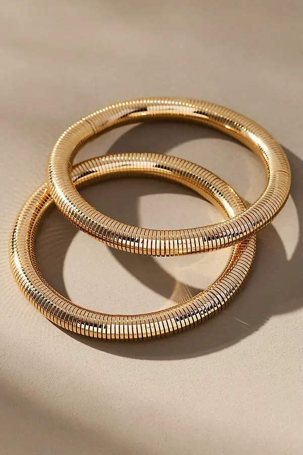 Anthropologie Set Of Two Stretch Metal Bracelets - Gold