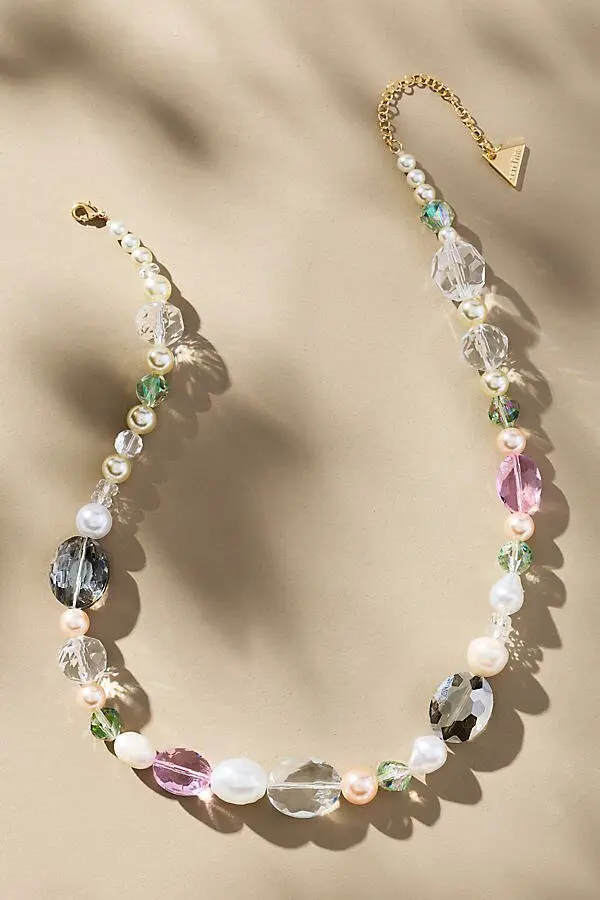 Anthropologie Chunky Mixed Beaded Necklace - Pearl