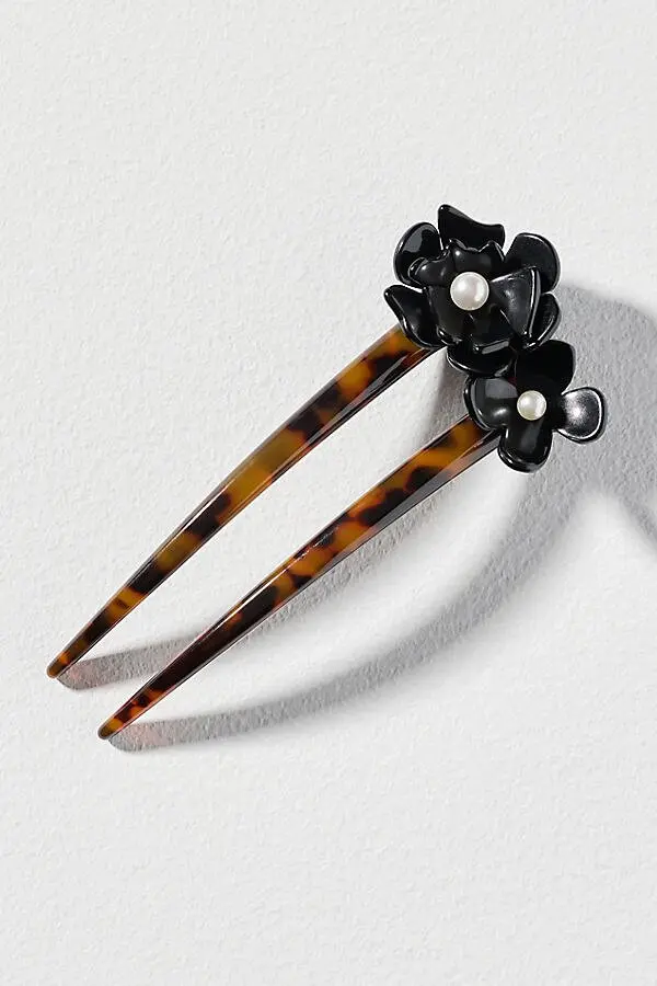 Lele Sadoughi Petunia French Hair Pin - Jet Tortoise