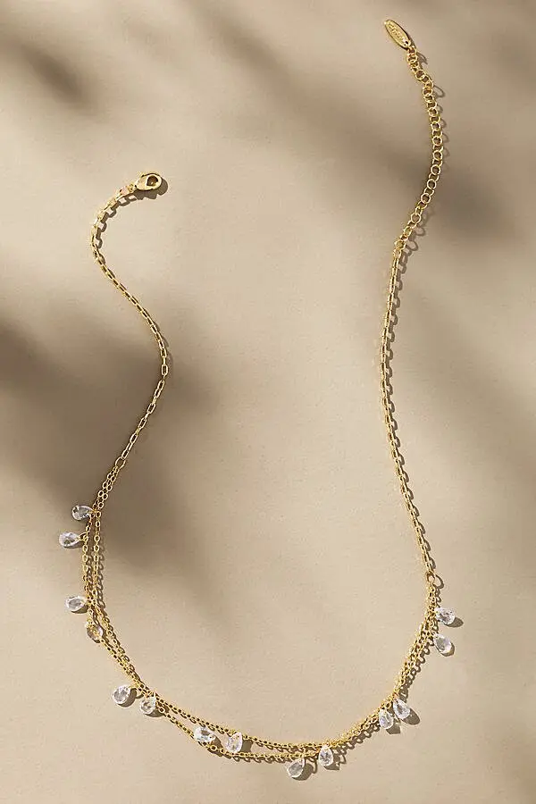 Anthropologie Drippy Crystal Layered Necklace - Gold