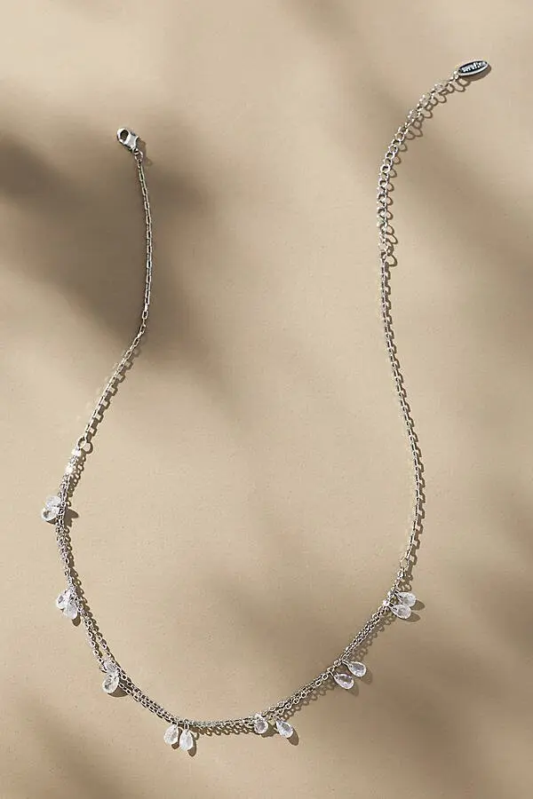 Anthropologie Drippy Crystal Layered Necklace - Silver