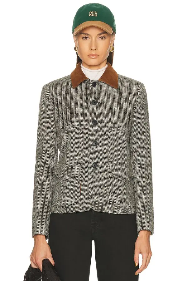 Polo Ralph Lauren Peplum Jacket - Black & Cream Herringbone