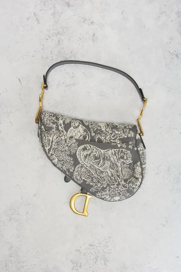 Dior Saddle Bag In Calfskin Leather - Grey