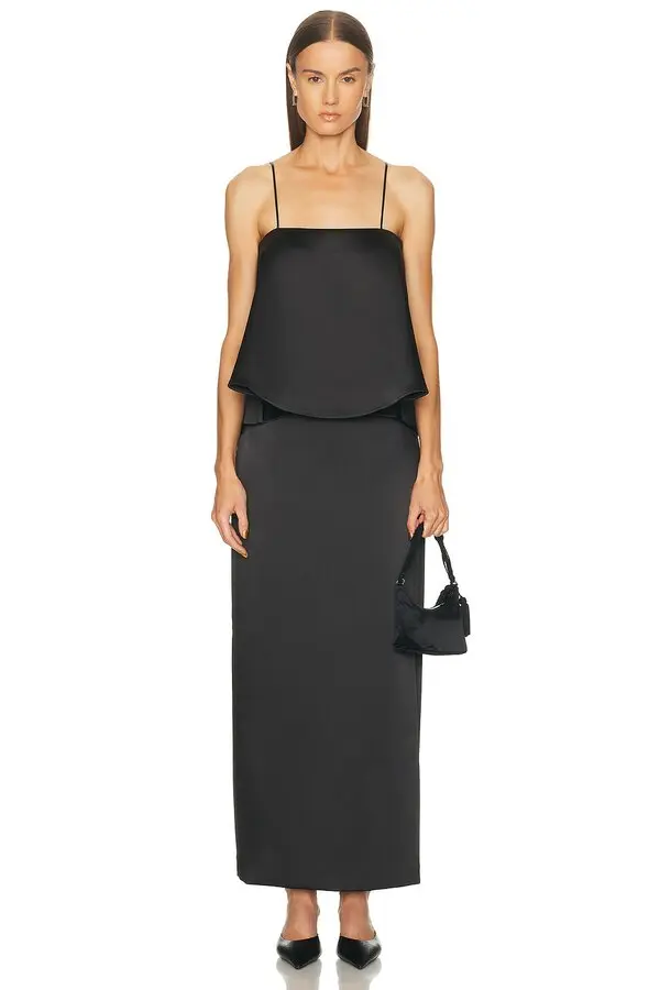 RÓHE Peplum Satin Top - Black