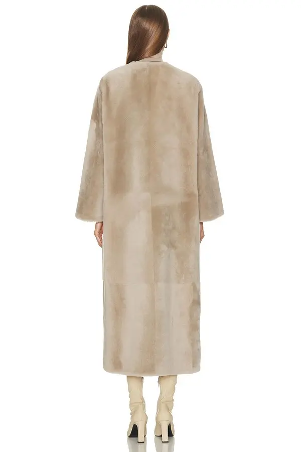 YVES SALOMON Extra Long Draped Shearling Reversible Coat