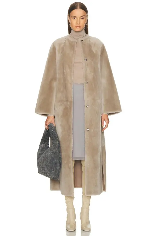 YVES SALOMON Extra Long Draped Shearling Reversible Coat