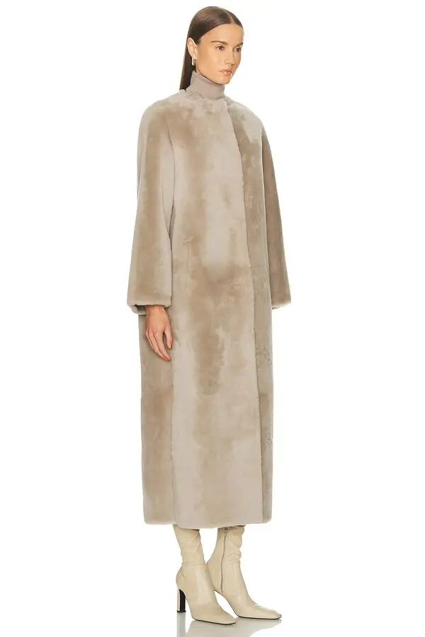 YVES SALOMON Extra Long Draped Shearling Reversible Coat