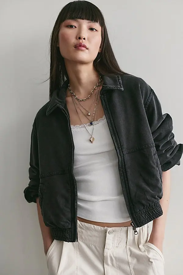 Free People Fp One Birdie Washed Jacket - Black