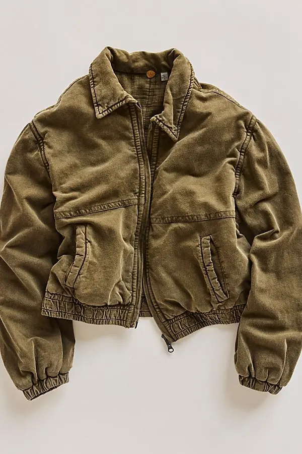 Free People Fp One Birdie Washed Jacket - Olive Green
