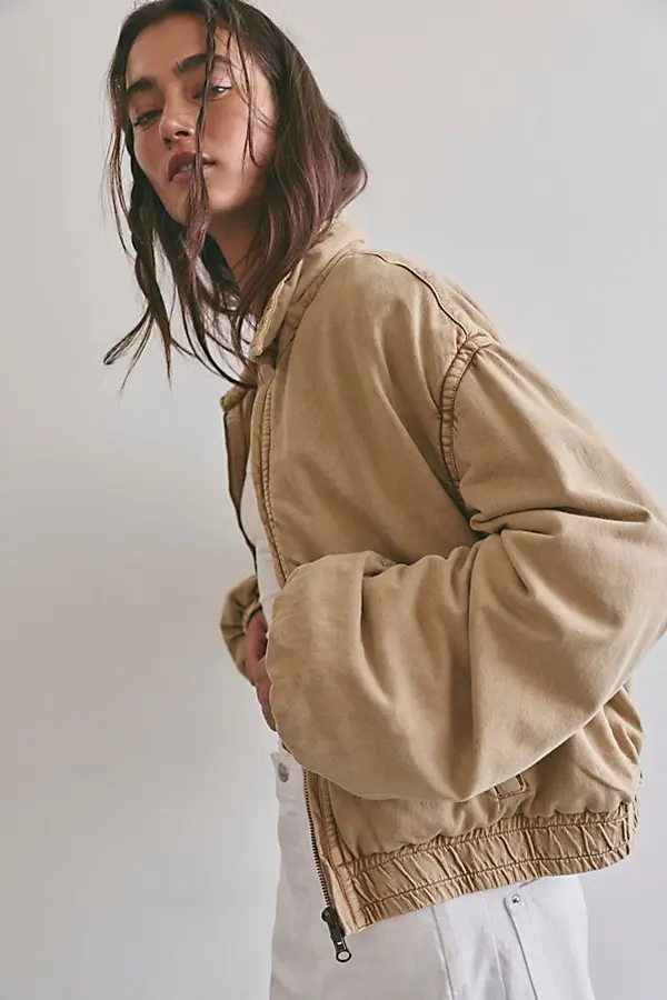 Free People Fp One Birdie Washed Jacket - Tea