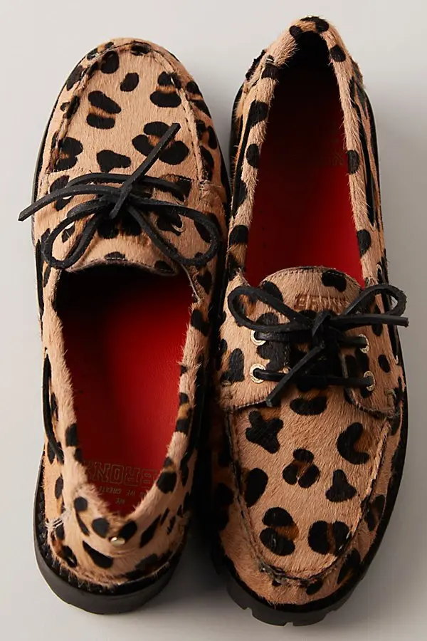 BRONX Printed Hair-on Leather Boat Shoes - Brown/oatmilk/black