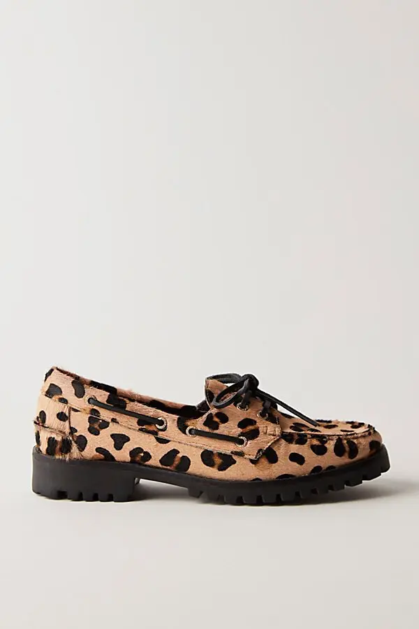 BRONX Printed Hair-on Leather Boat Shoes - Brown/oatmilk/black