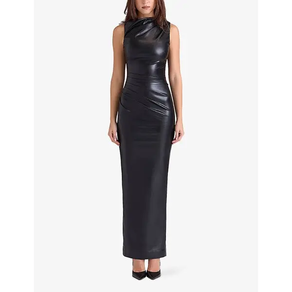 house of cb faux leather dress 'Sahara' Cocoa Vegan Leather Maxi Dress