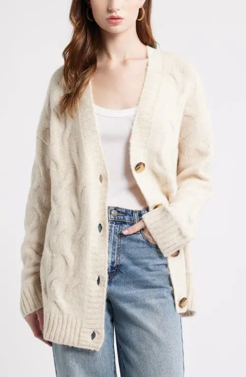 Treasure & Bond Oversized Cable Stitch Cardigan - Beige Oatmeal Light Heather