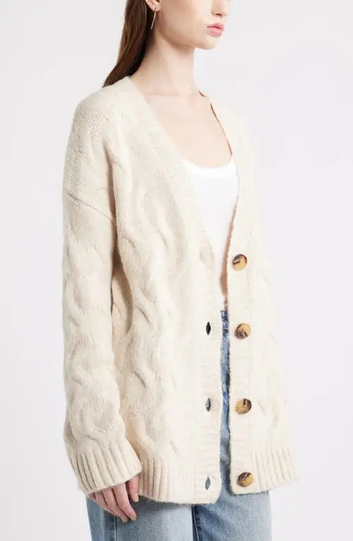 Treasure & Bond Oversized Cable Stitch Cardigan - Beige Oatmeal Light Heather