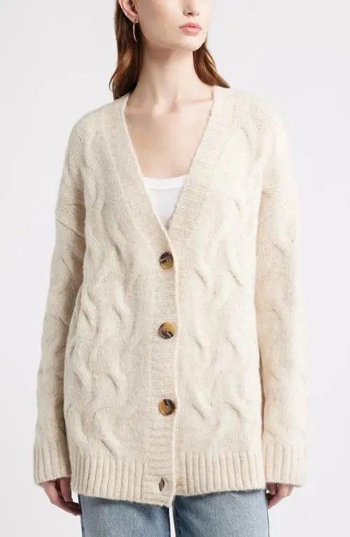 Treasure & Bond Oversized Cable Stitch Cardigan - Beige Oatmeal Light Heather