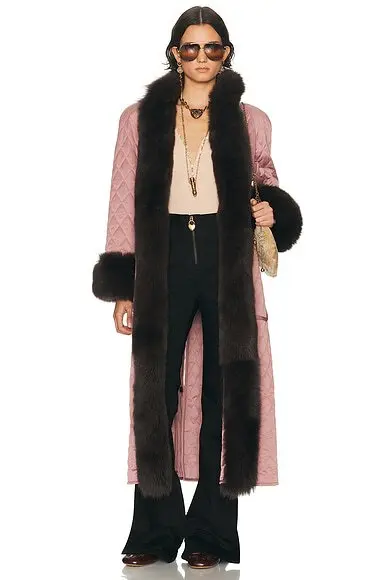 Chloé Quilted Gabardine Coat With Fur Trim