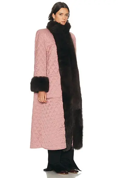 Chloé Quilted Gabardine Coat With Fur Trim