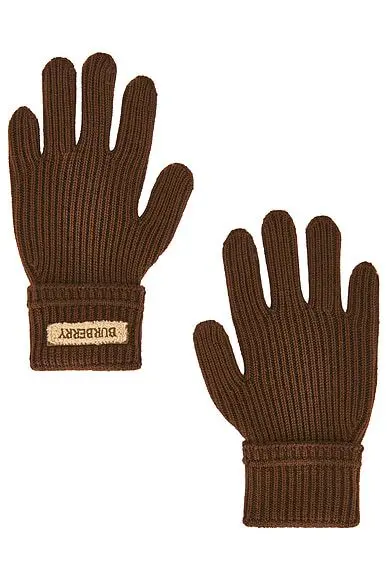 Burberry Embroidered Logo Patch Ribbed Knit Gloves - Treacle