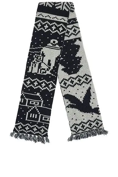 BEAMS Muffler Jacquard Nordic Pattern Scarf - Navy