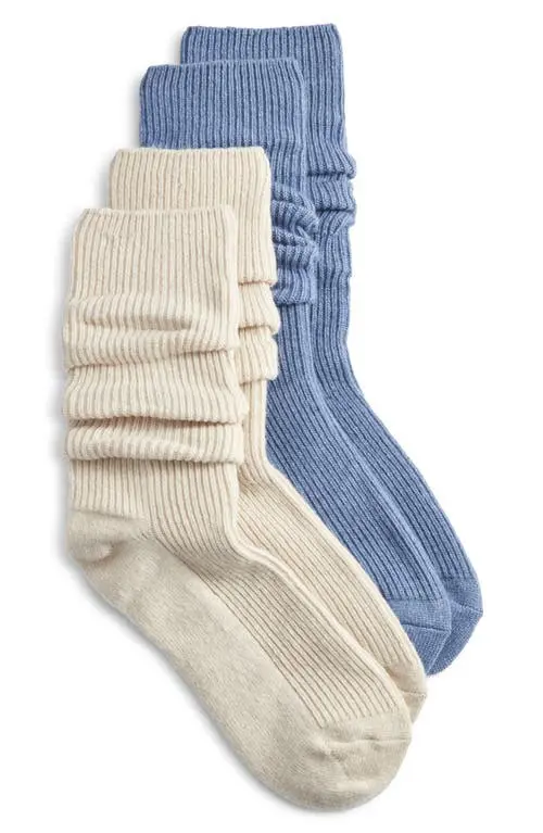 K BELL SOCKS Slouch Rib Crew Socks 2-pack - Asstorted Ivory/blue