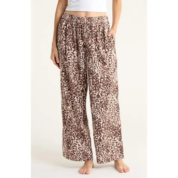 OPEN EDIT Print Flannel Boxer Pajama Pants - Ivory- Pink Mixed Animal