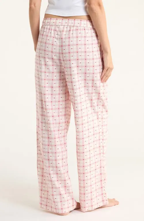 OPEN EDIT Print Flannel Boxer Pajama Pants - Ivory- Red Heart Sketch Plaid