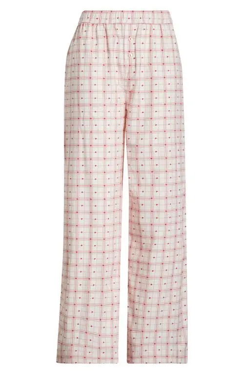 OPEN EDIT Print Flannel Boxer Pajama Pants - Ivory- Red Heart Sketch Plaid