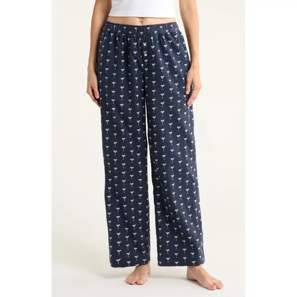 OPEN EDIT Print Flannel Boxer Pajama Pants - Navy Classic Mocktail