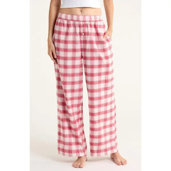 OPEN EDIT Print Flannel Boxer Pajama Pants - Pink- Red Gifting Plaid