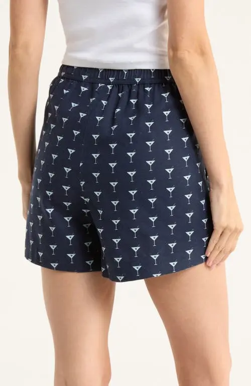 OPEN EDIT Print Cozy Flannel Boxer Pajama Shorts - Navy Classic Mocktail