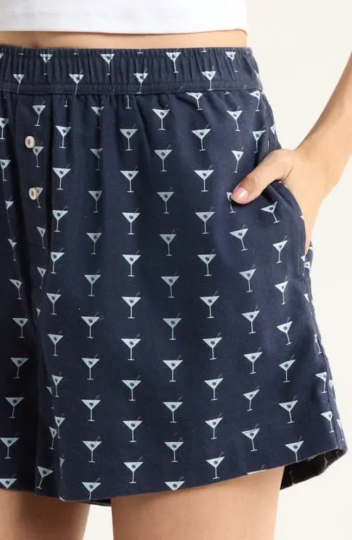 OPEN EDIT Print Cozy Flannel Boxer Pajama Shorts - Navy Classic Mocktail