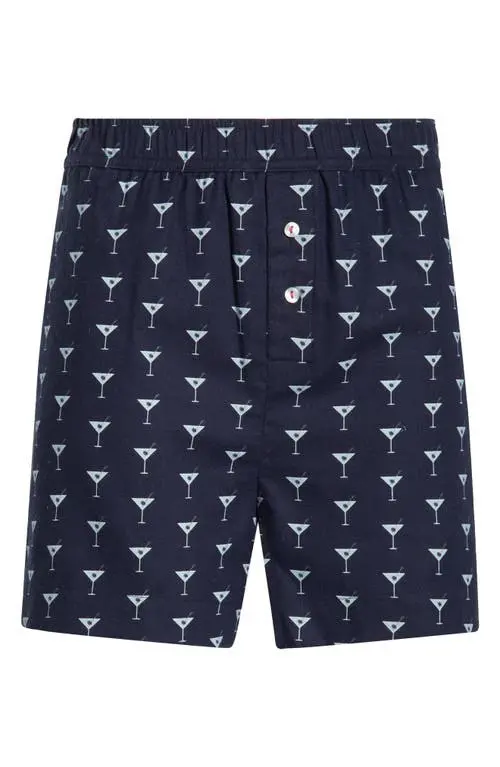 OPEN EDIT Print Cozy Flannel Boxer Pajama Shorts - Navy Classic Mocktail