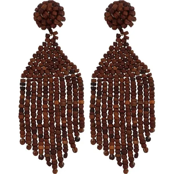 PANACEA Beaded Fringe Drop Earrings - Brown