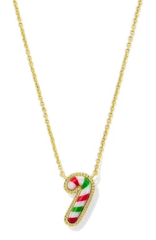 Kendra Scott Candy Cane Pendant Necklace - Gold Red Green Mix