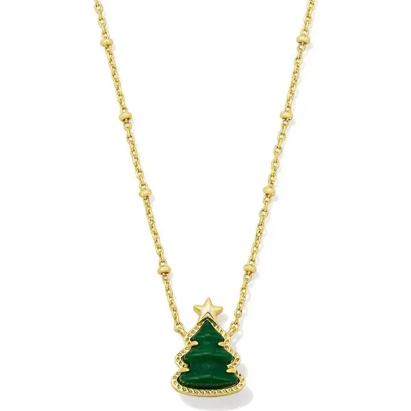 Kendra Scott Holiday Tree Short Pendant Necklace - Gold Green Quartzite
