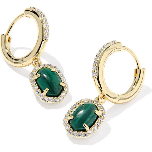 Kendra Scott Daphne Crystal Frame Malachite Huggie Hoop Earrings - Gold Green Malachite